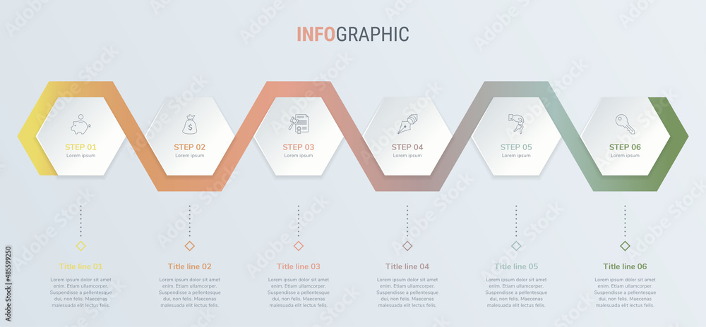 Timeline infographic design vector. 6 options, honeycomb workflow ...