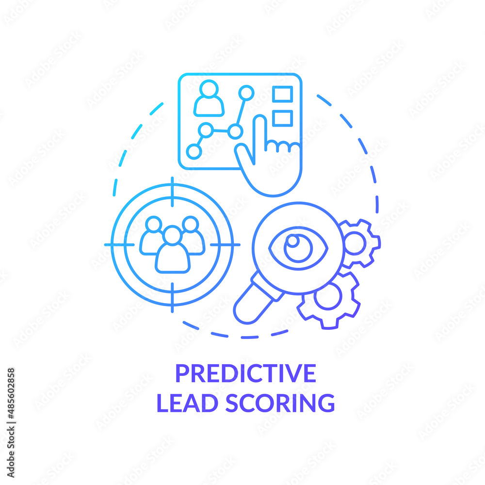 Predictive lead scoring blue gradient concept icon. Automated analyze. AI usage in marketing ...