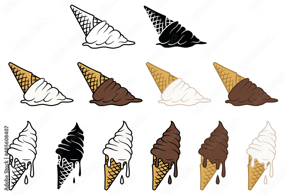 Dripping and Dropped Ice Cream Cone Clipart Set - Outline, Silhouette ...