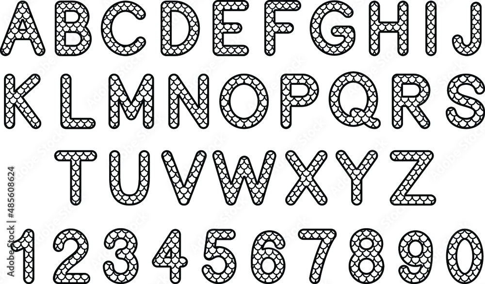 Scale Pattern Alphabet and Number Outline Clipart Set Stock Vector ...