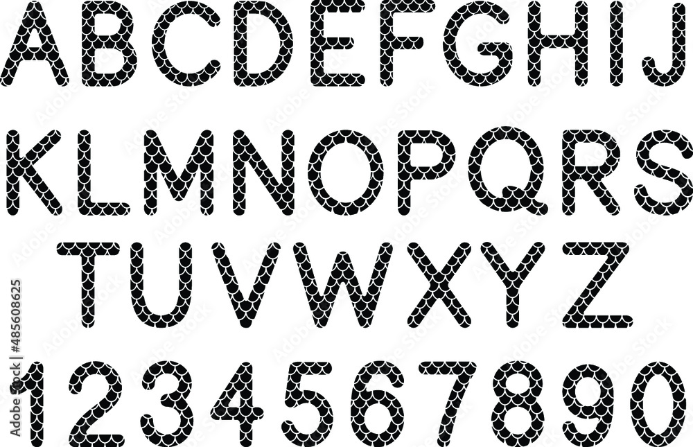 Scale Pattern Alphabet and Number Clipart Set - Silhouette Stock Vector ...