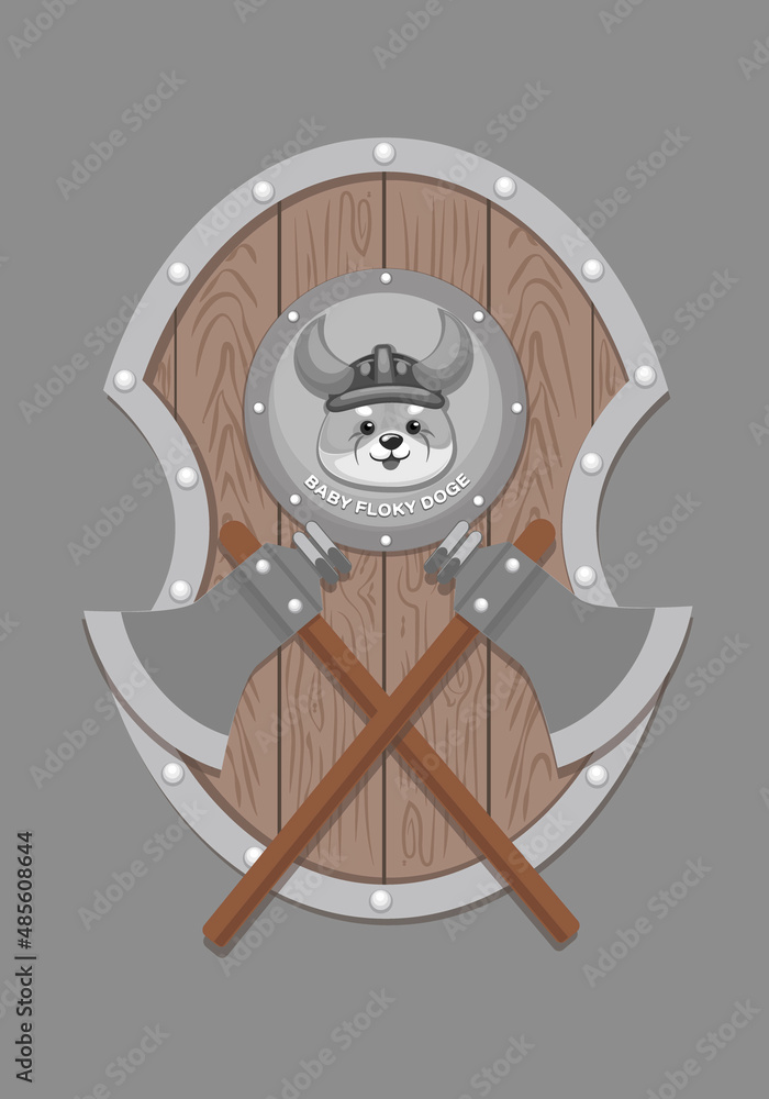 Floki Inu. Baby Doge, symbol of a cryptocurrency coin, depicted on a ...