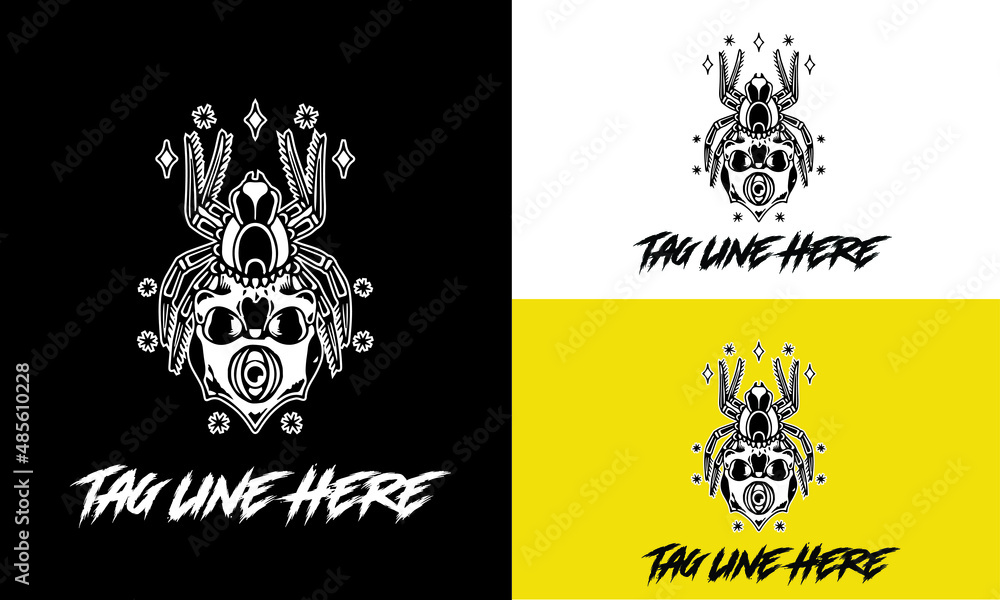 artwork design spider with head skull vector black and white Stock ...
