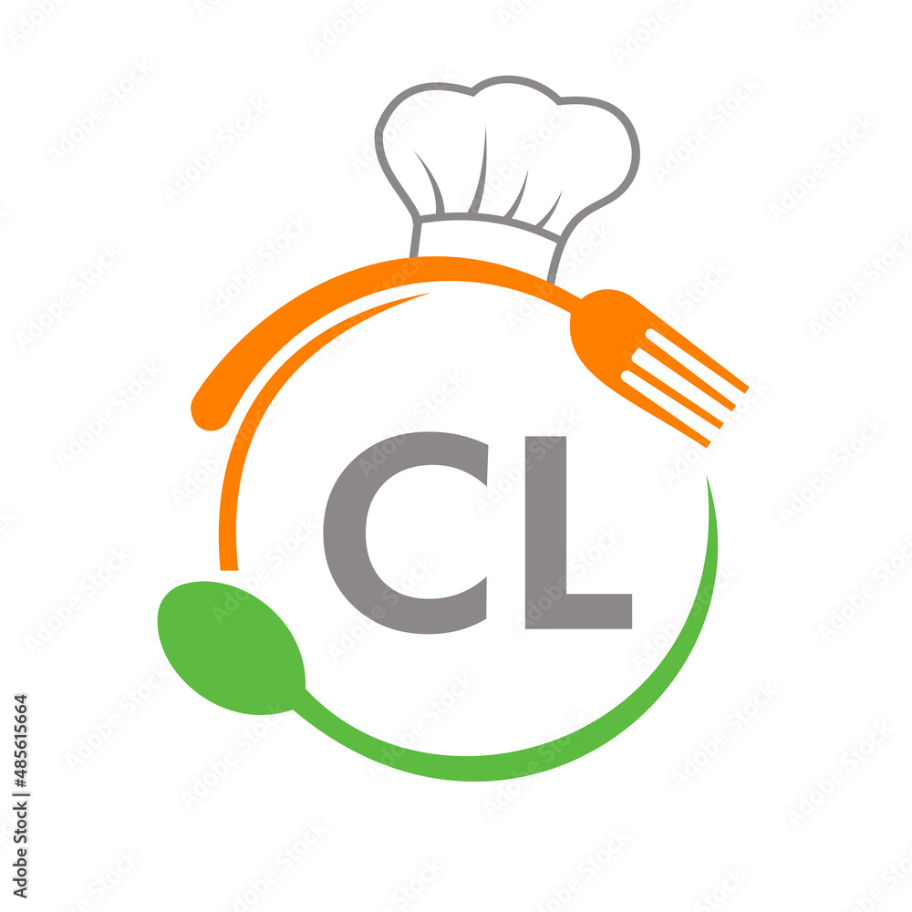 Letter CL Restaurant Logo with Chef Hat Spoon And Fork Template ...