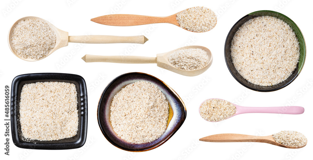 set of various psyllium husk isolated on white Stock Photo | Adobe Stock