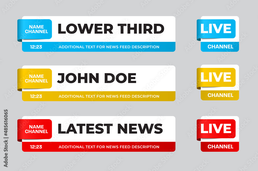 Vector news line with colored plate, ribbon for info, name, text, lower ...