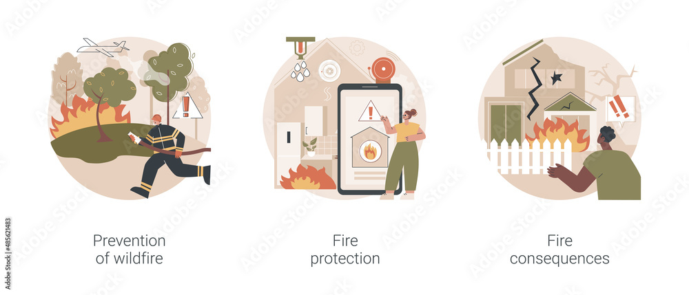 Firefighting service abstract concept vector illustration set ...