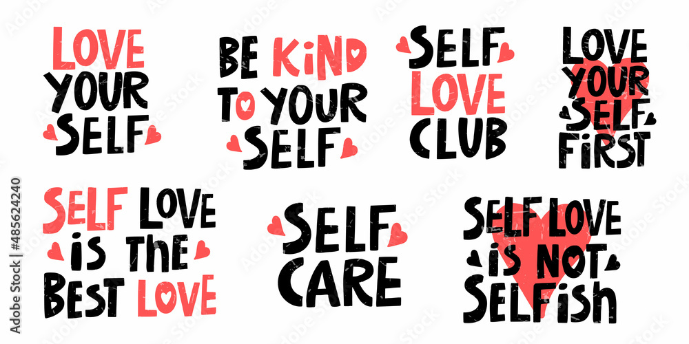 vector set of handwritten motivating inscriptions on the theme of self ...
