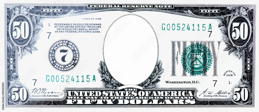 Clear 50 Dollar Banknote pattern, Fifty dollar border with empty middle ...