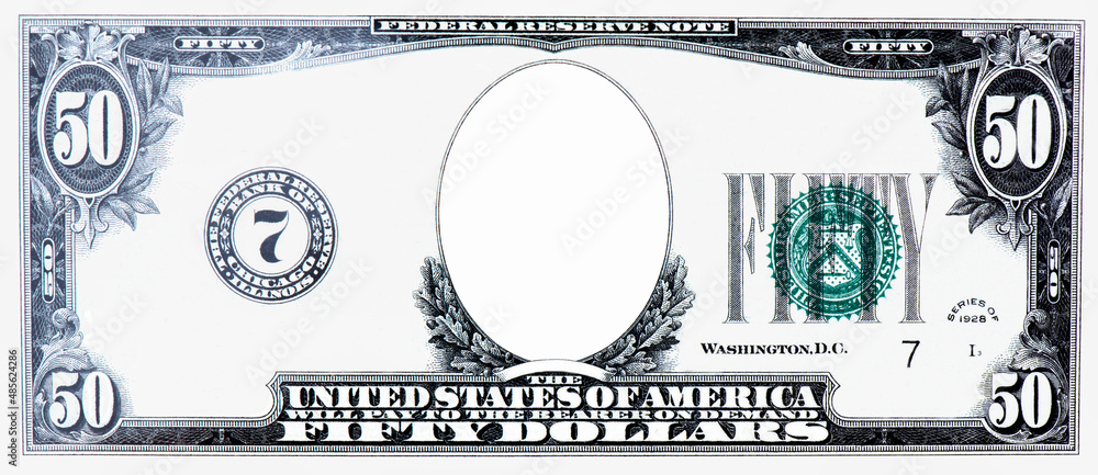 Clear 50 Dollar Banknote pattern, Fifty dollar border with empty middle ...