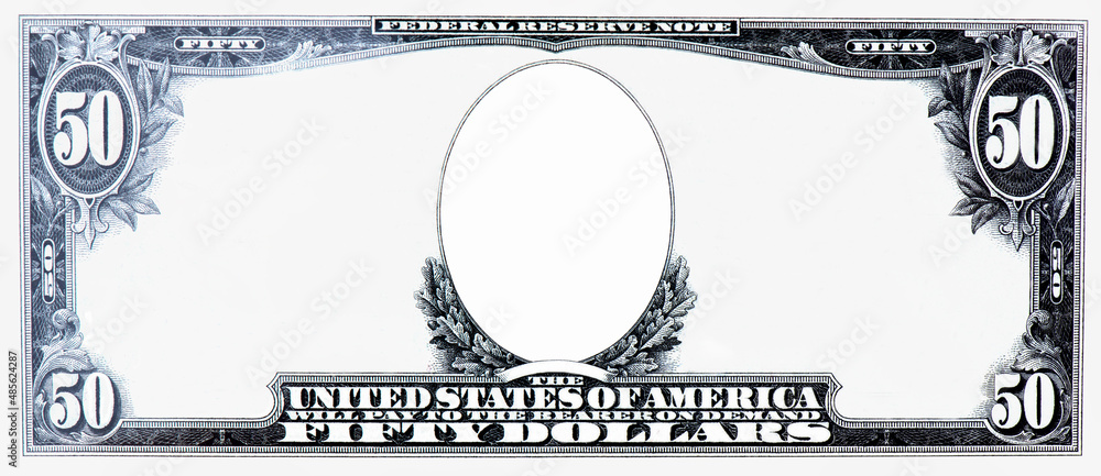 Clear 50 Dollar Banknote pattern, Fifty dollar border with empty middle ...