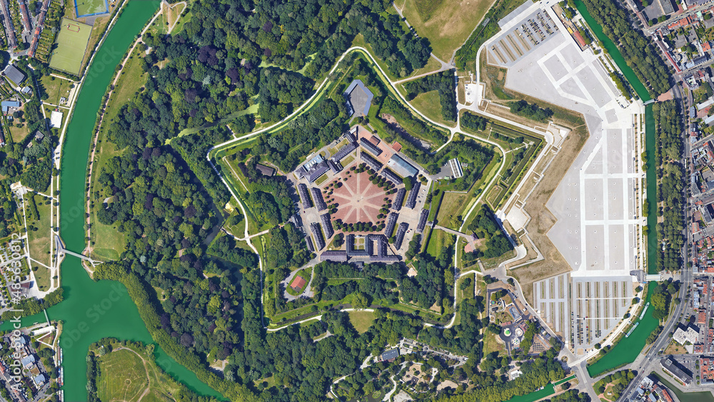 Citadel of Lille, star shaped castle, looking down aerial view from ...