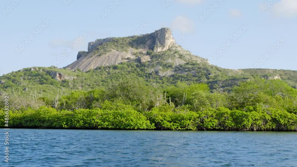The iconic Tafelberg mountain on the Caribbean island of Curacao with a ...