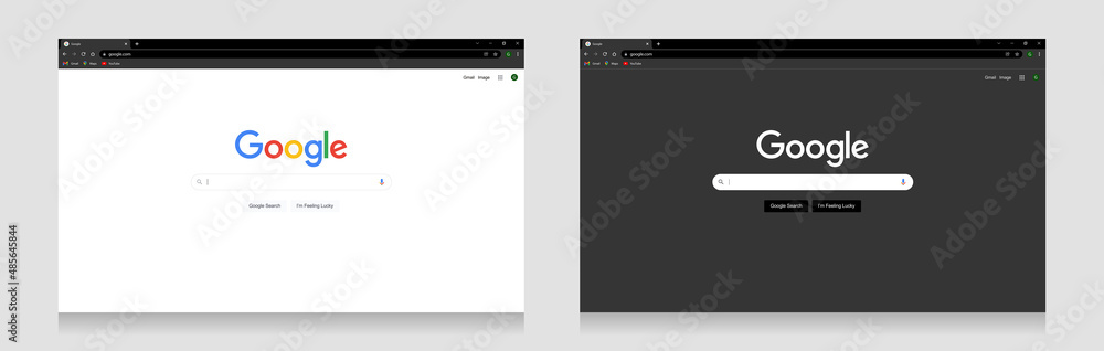 Google search web page, light and dark themes, vector editorial ...