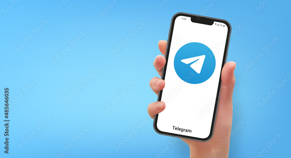 Woman hand holding the smartphone with logo app Telegram, vector ...