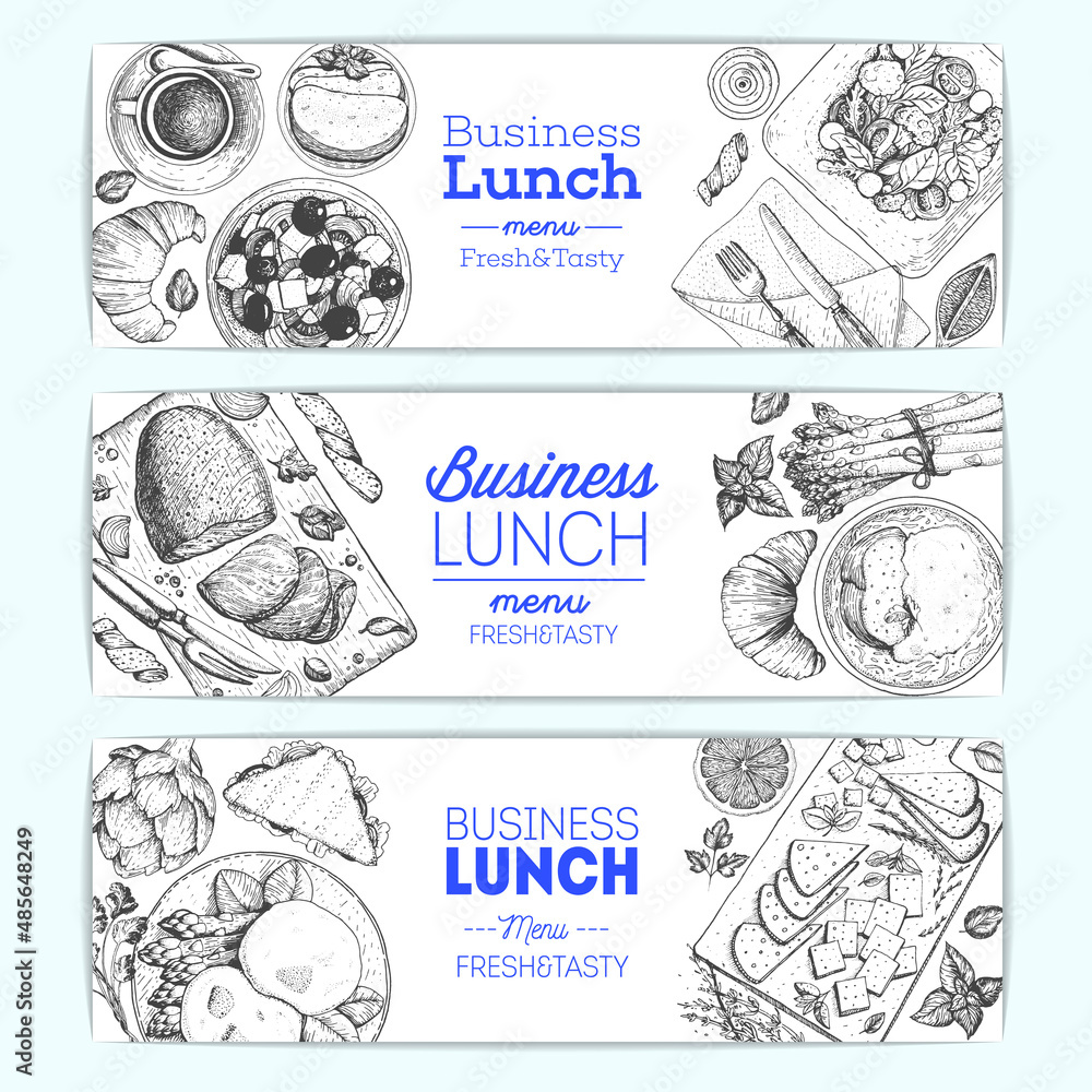 Lunch banner collection. Food menu design. Cafe menu. Vintage hand ...