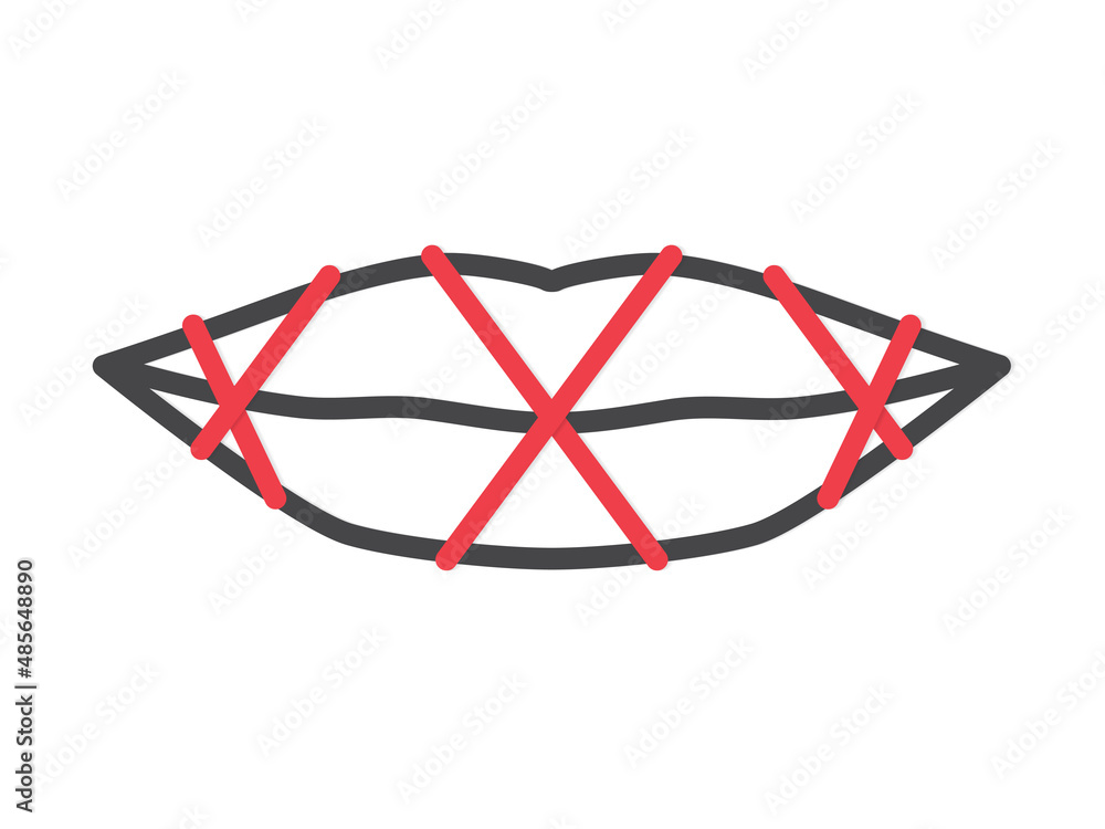 sewn mouth icon, prohibition of speaking, censored, mouth shut, concept ...