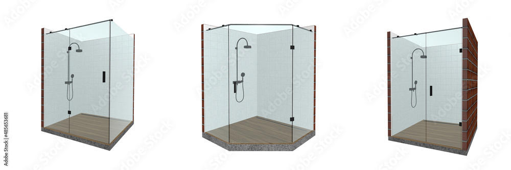 Schematic representation of a shower cabin. 3D shower screen. Shower ...