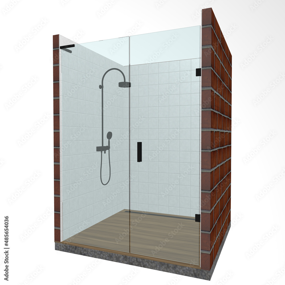 Schematic representation of a shower cabin. 3D shower screen. Shower ...