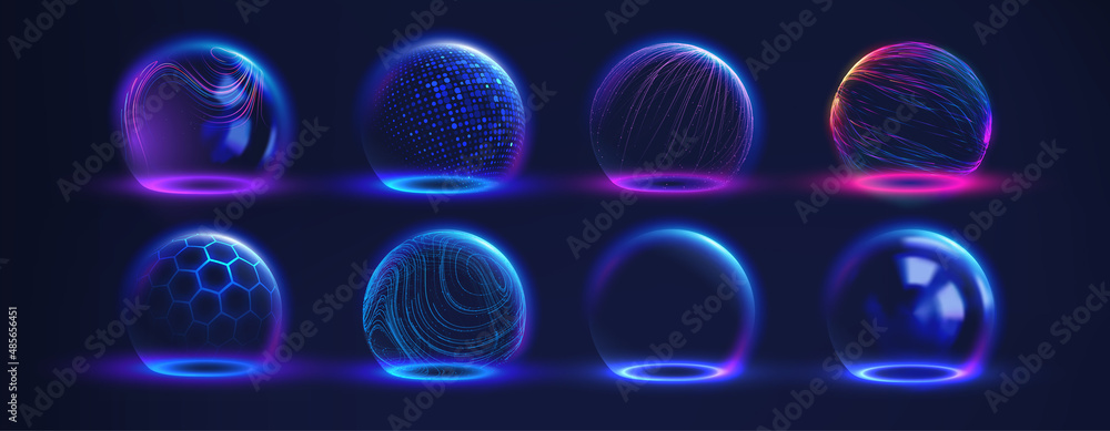 Sphere shield abstract energy protection spheres. Force field defence ...
