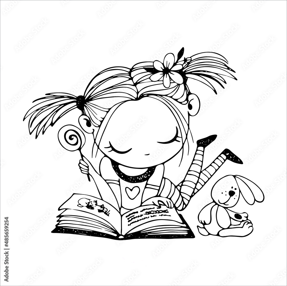 chibi girls coloring page for kids | vector illustation Stock Vector ...