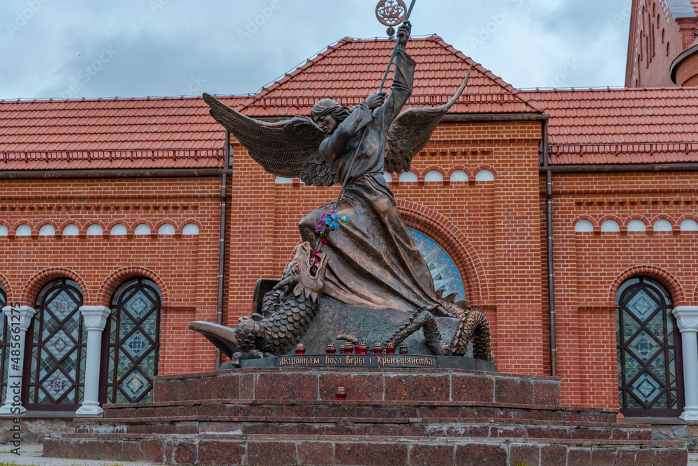 MINSK, BELARUS - November 08 Close up of statue of Archangel Michael ...