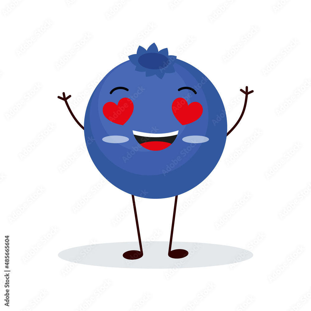 Cute happy blueberry character. Funny fruit emoticon in flat style ...