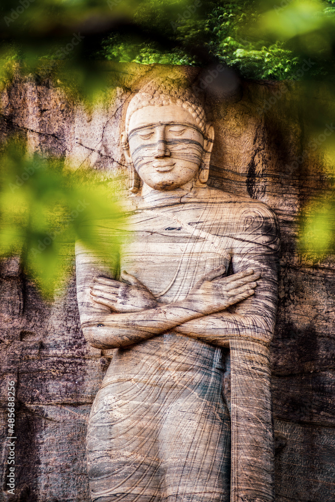 Ancient City of Polonnaruwa, Buddha standing on lotus plinth at Gal ...