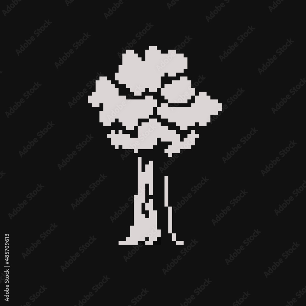 Pixel art black and white tree Stock Illustration | Adobe Stock