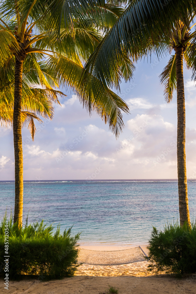 Foto de Hammock for relaxing on a summer vacation under palm trees on ...