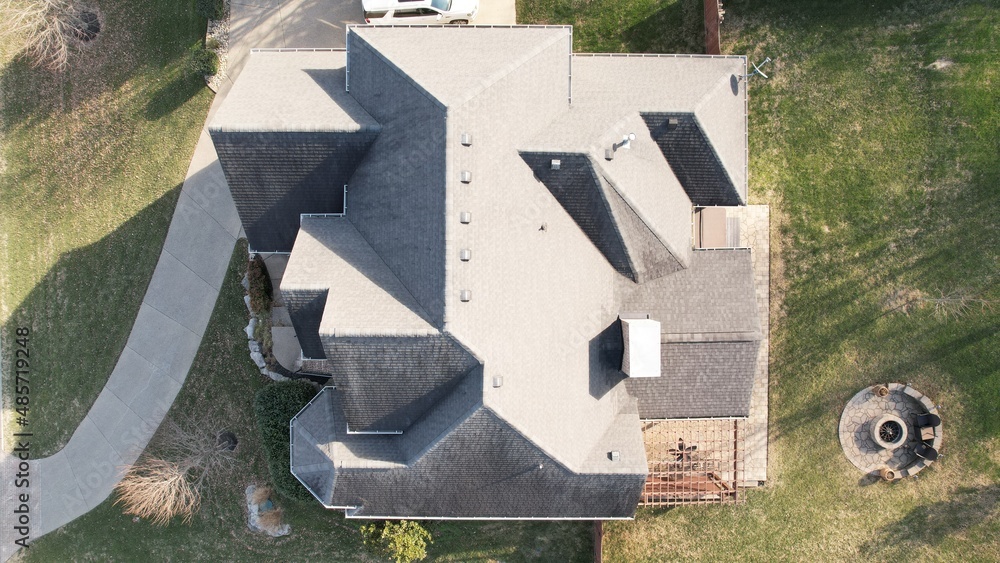 birds eye view of drone roof inspection Stock Photo | Adobe Stock