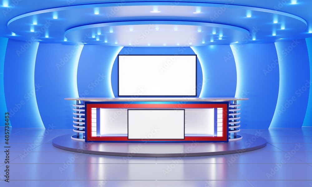 table and lcd background in a news studio room.3d rendering. Stock ...