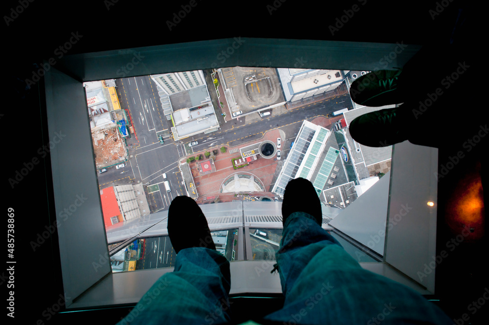 Glass floor at the top of Sky Tower, Auckland, North Island, New ...