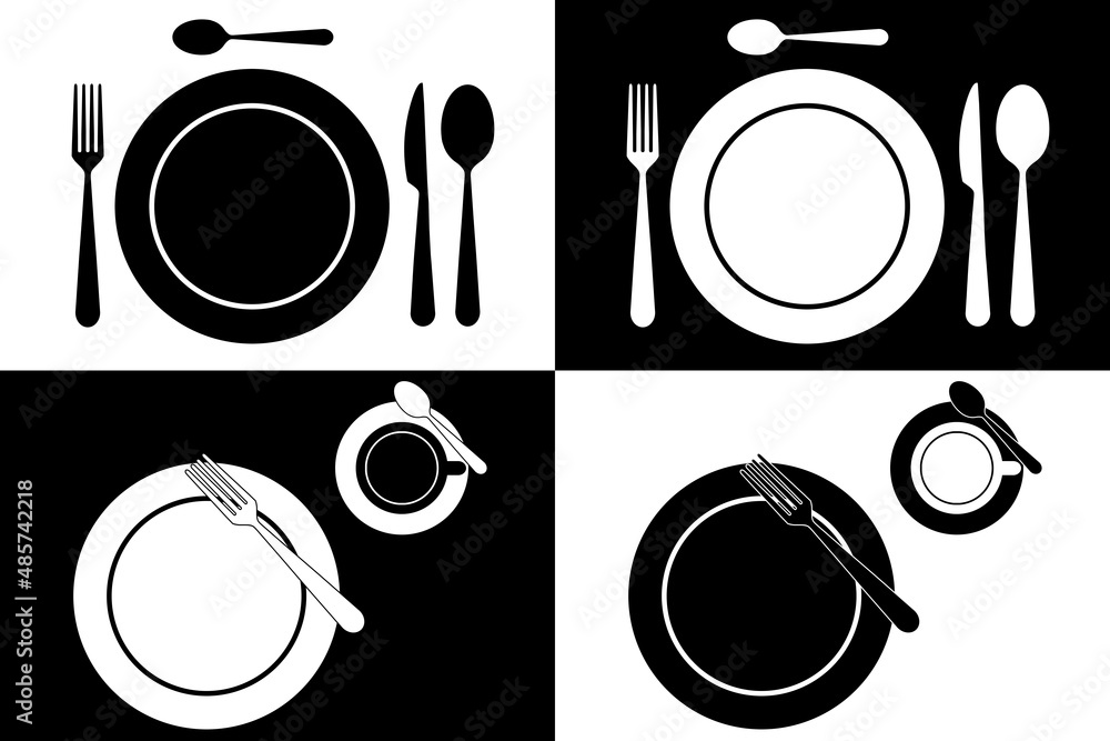 Sets of plates and cutlery, symbols for menu, snack or restaurant Stock ...