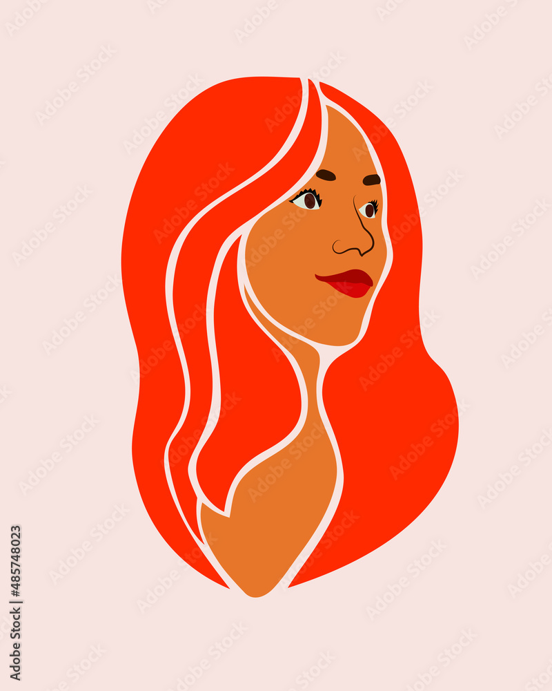 Drawing portrait of a girl with red hair, girl's face looking away, art ...