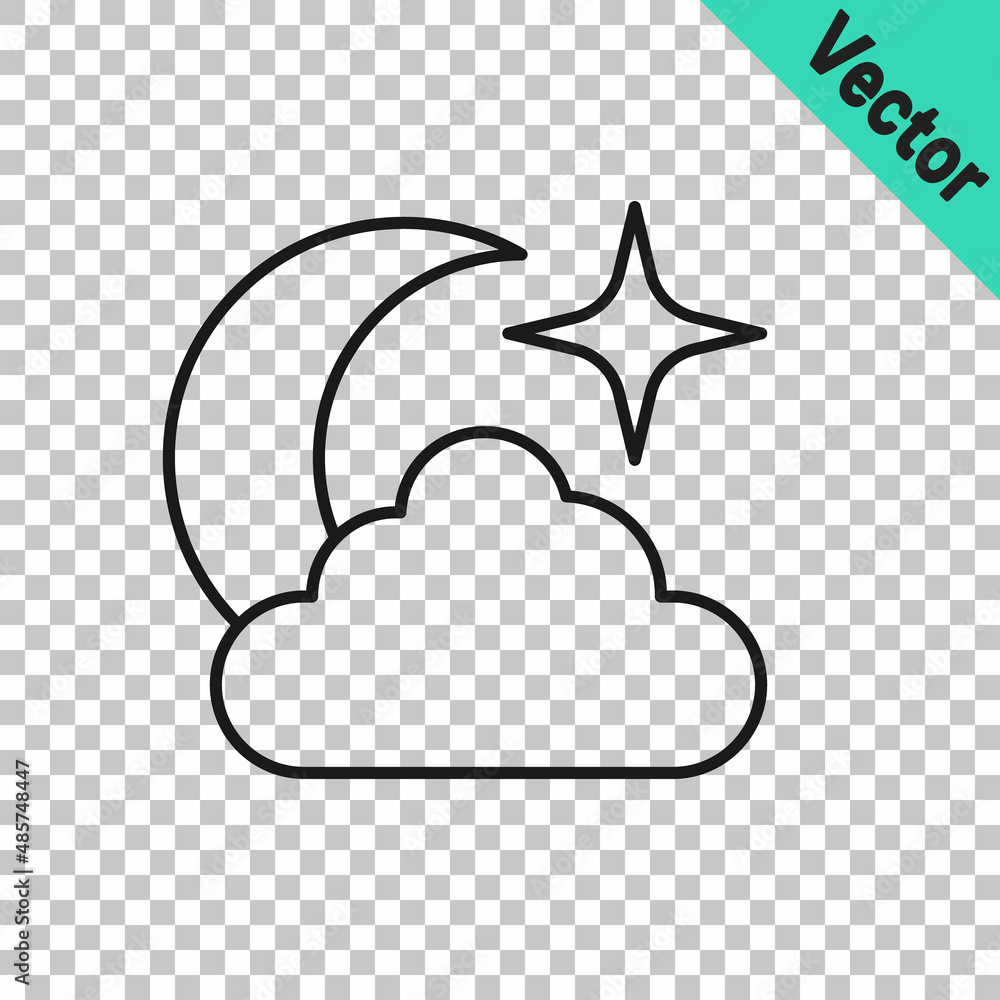 Black line Moon and stars icon isolated on transparent background ...