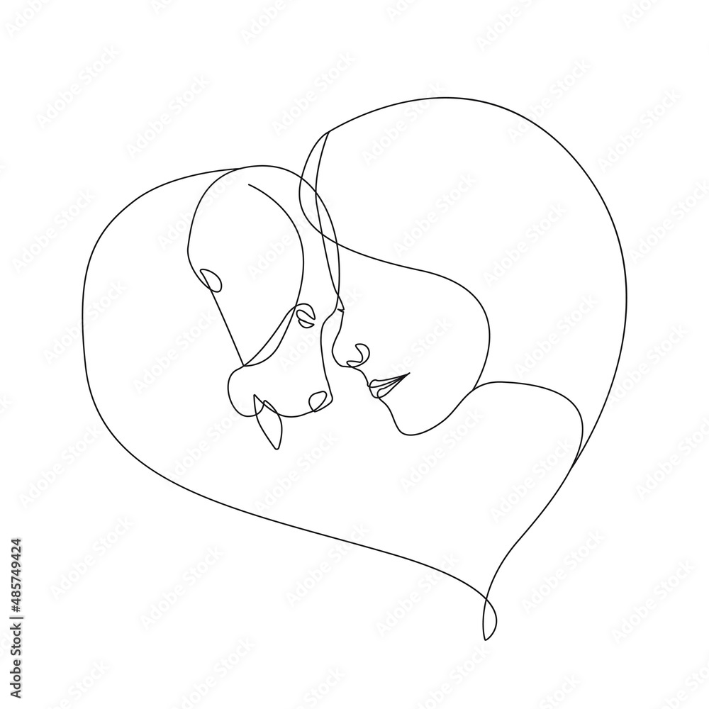 Dog Lovers Continuous Line Art Drawing. Dog with Girl Simple Contour ...