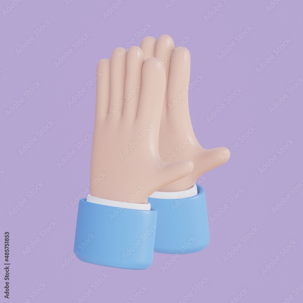 Cartoon character hand pointing gesture. 3d illustration of clapping ...