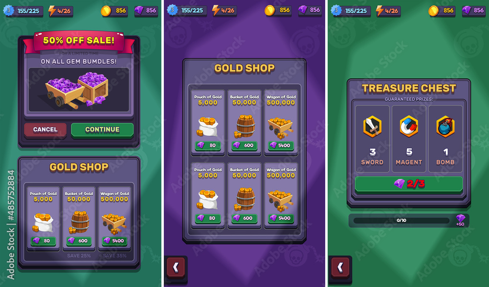 Action Game Ui Kit Menus, pop up, screens and Game elements Stock ...