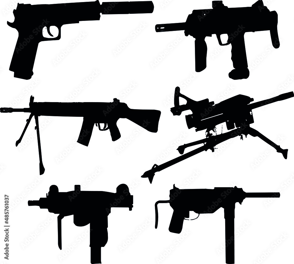 A bundle of different vector weapons isolated on white background Guns ...