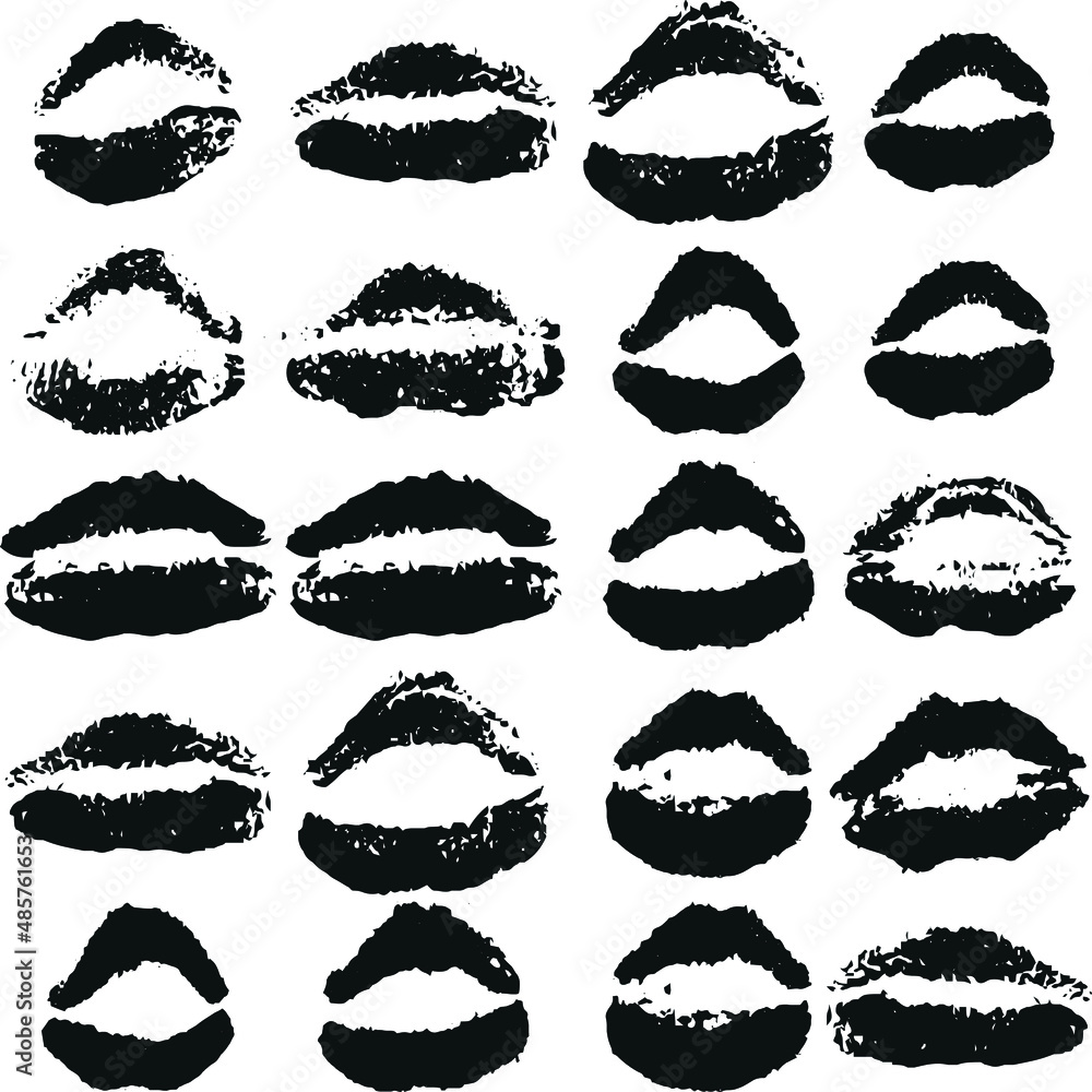 Vecteur Stock Lipstick kiss print isolated vector set. red vector lips set. Different shapes of ...