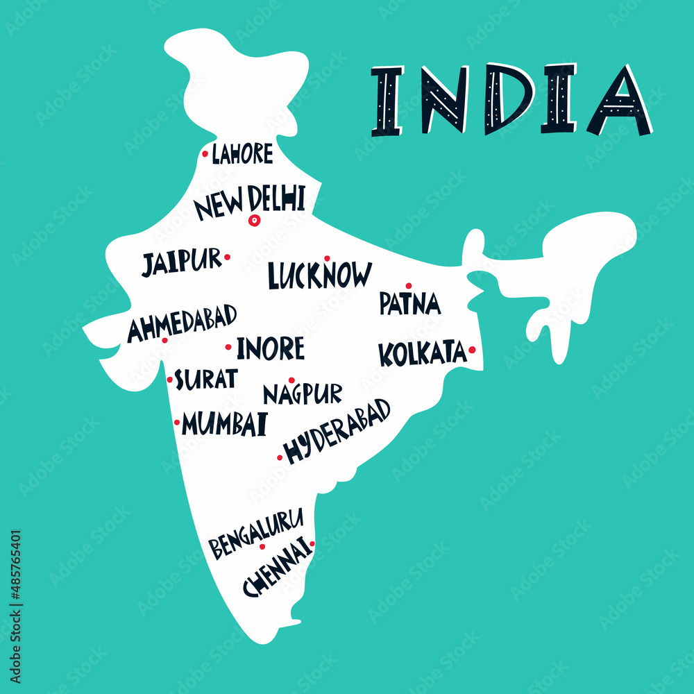 Vector hand drawn stylized map of Indian cities. Travel illustration ...
