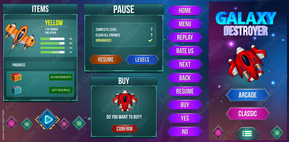 Game Ui Kit Menus, pop up, screens and Game elements Stock Vector ...