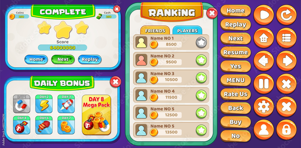 Game Ui Kit Menus, pop up, screens and Game elements Stock Vector ...