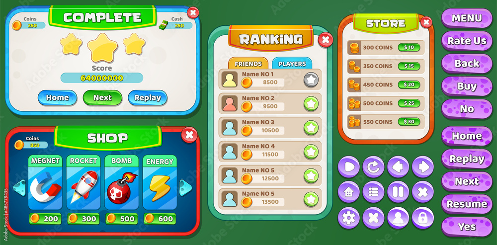 Game Ui Kit Menus, pop up, screens and Game elements Stock Vector ...