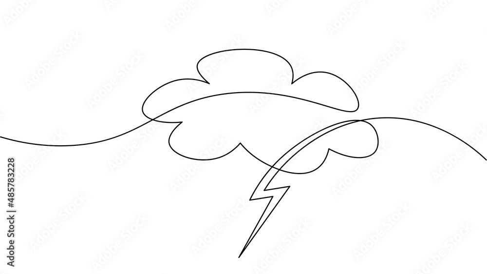 Single continuous line art rainy stormy cloud. Sad emotional cloudy ...