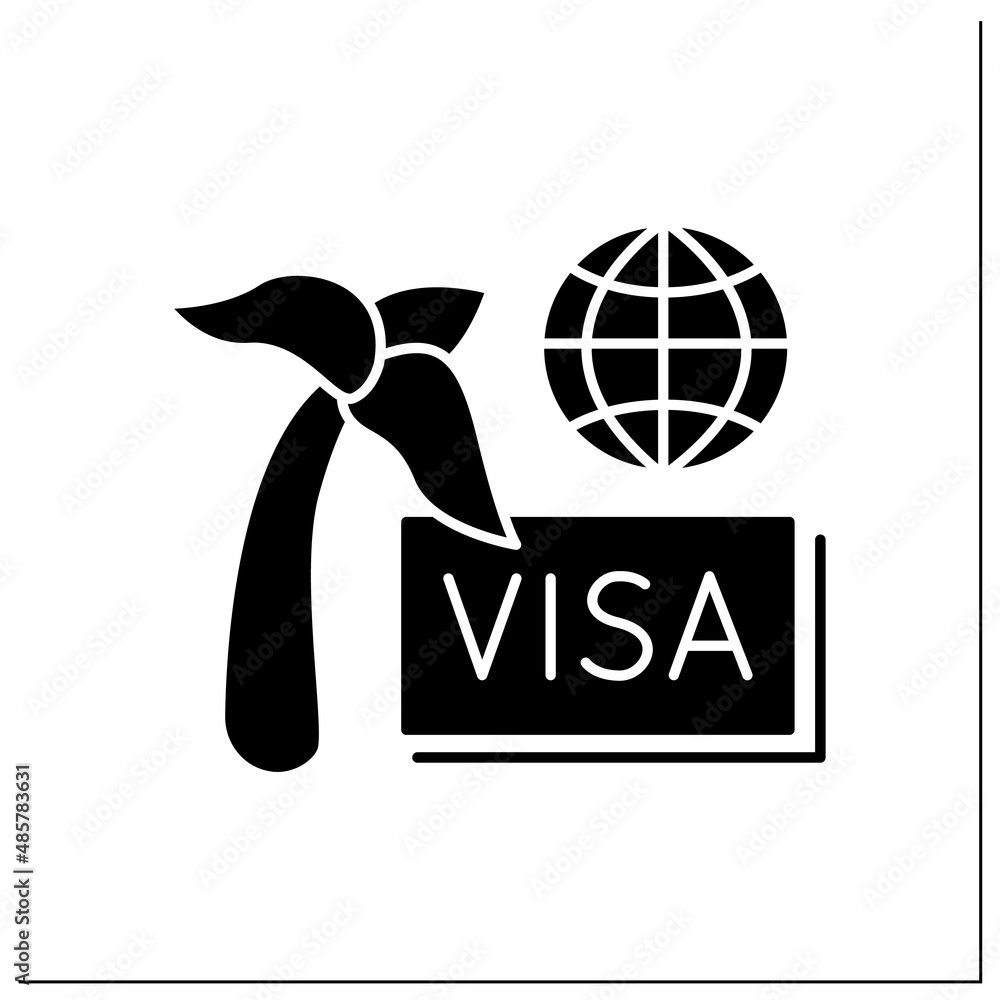 Travel visa glyph icon. Documentary for being abroad. Tourism, limited ...