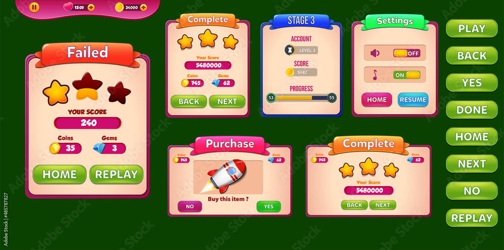 Game Ui Kit Menus, pop up, screens and Game elements Stock Vector ...