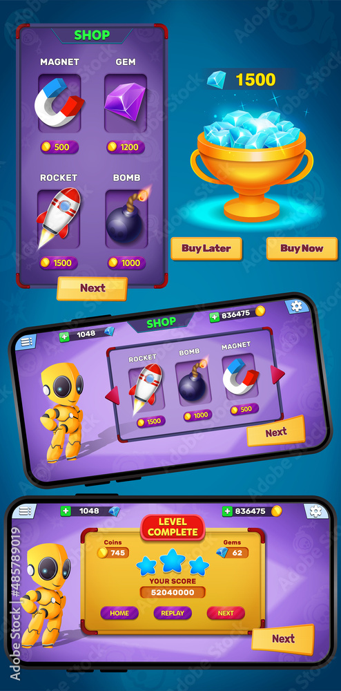 Game Ui Kit Menus, pop up, screens and Game elements Stock Vector ...