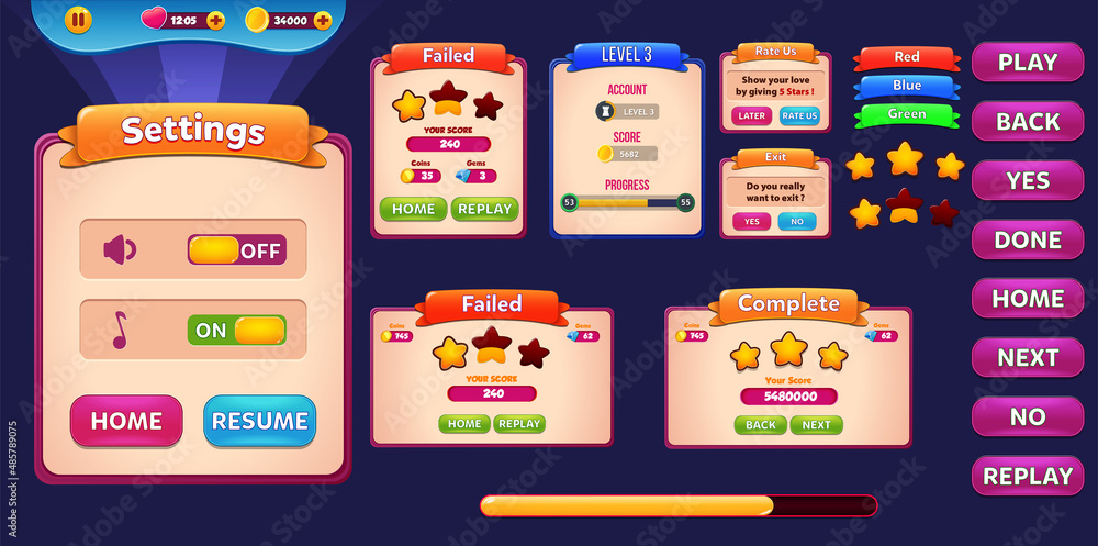 Game Ui Kit Menus, pop up, screens and Game elements Stock Vector ...